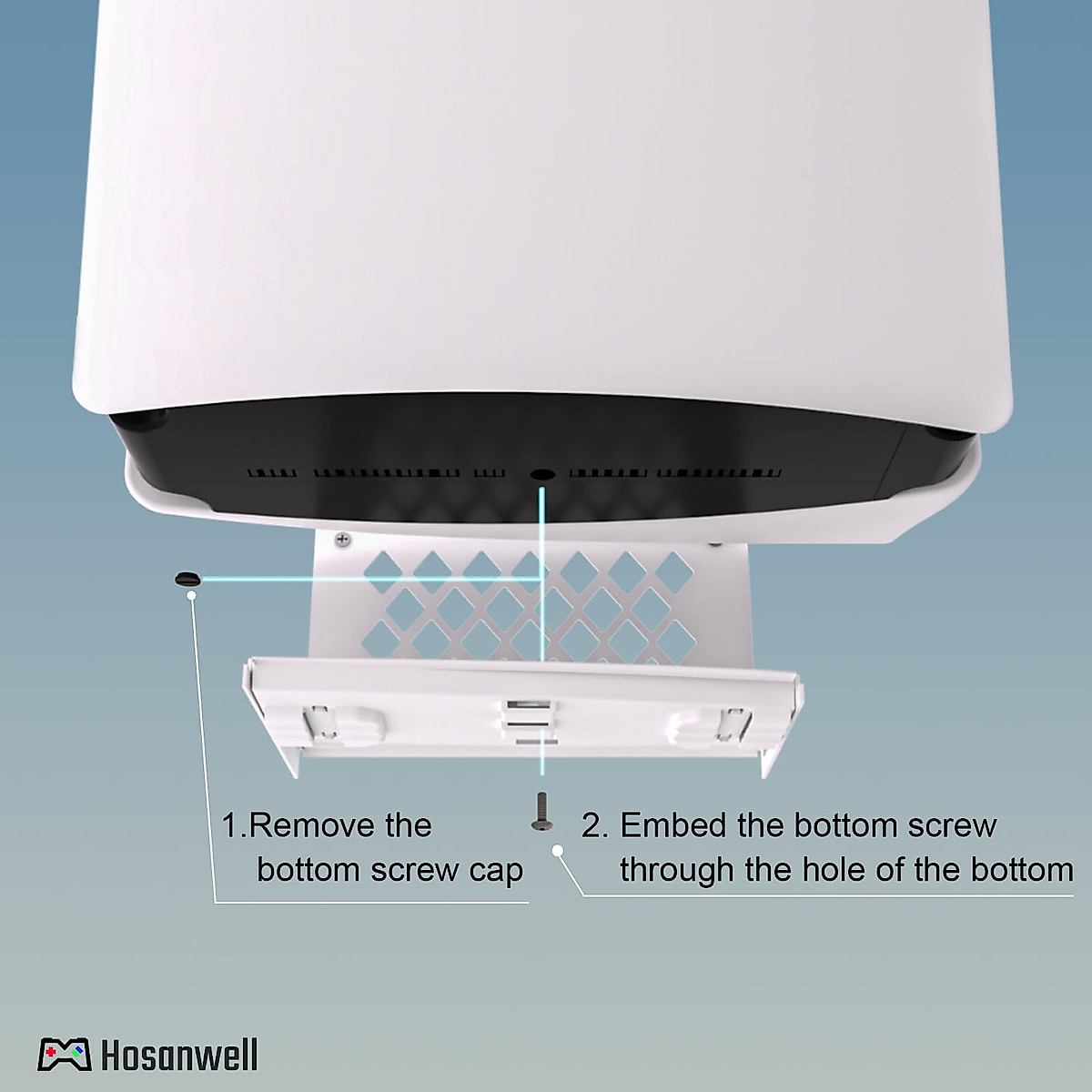 Hosanwell PS5 Wall Mount, PS5 Wall Mount Kit with 2 Detachable Controller Holder and Headphone Mount, Solid Metal with Accessories Easy Installation,White