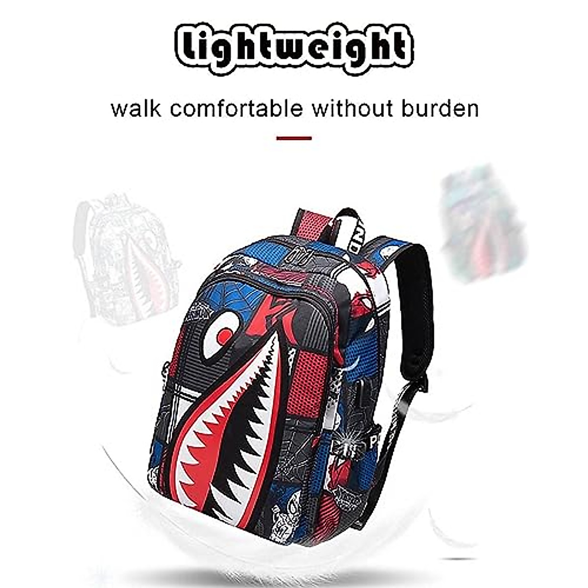XKJFOTCY Shark Backpack for Boys, Fashion Multi-Functional Teens Bookbag, Laptop Backpack, Casual Daypack