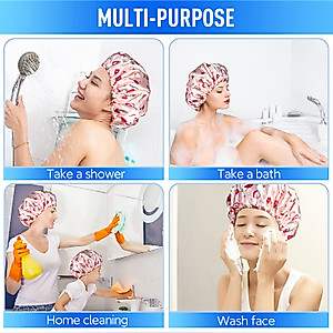 Shower Caps for Women Reusable Waterproof- Adjustable Women Shower Cap Reusable Hair Cap for Shower, Shower Cap for Adult and Kids