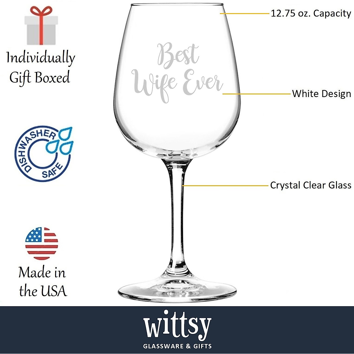 Best Wife Ever Wine Glass - Unique Anniversary or Valentines Day Gifts for Wife, Women - Cool Wife Gifts from Husband, Hubby - Fun Novelty Birthday Present Idea for Her, the Mrs, Wifey, Newlywed