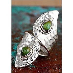 KOICCVQQ Fashion Silver Natural Bohemia Turquoise Ring Gem Faux Hypoallergenic Retro Charm Gypsy Style Eternal Ring Size 11