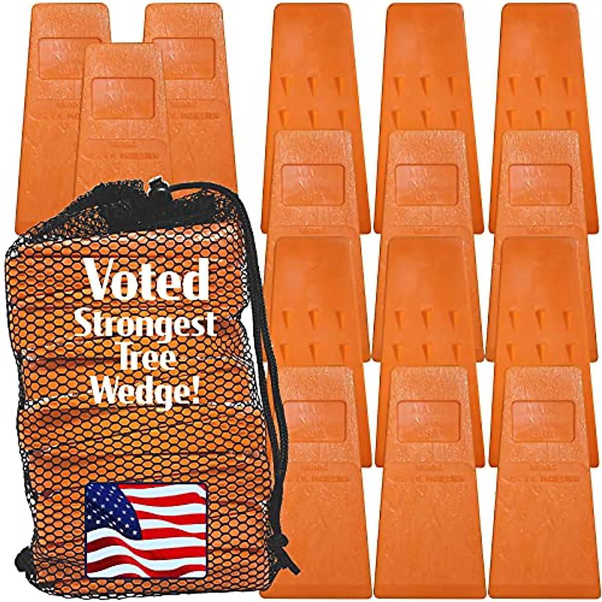 Cold Creek Loggers - Made in The USA! - 5.5" Orange Spiked Tree Wedges for Tree Cutting Falling, Bucking, Felling Wedges Chainsaw Loggers Supplies- Set of 15 Plus Free Carrying Bag