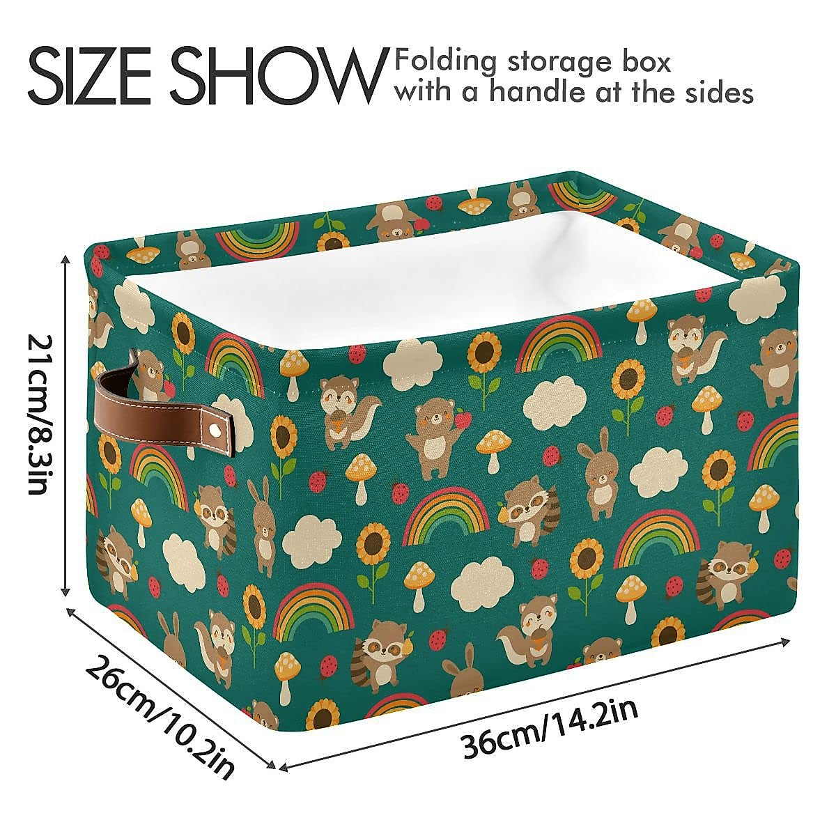 Cute Woodland Animals Pattern Rectangle Storage Basket Collapsible Storage Bin for Nursery Toys Books Waterproof Baskets for Closet Shelves Bedroom Decor