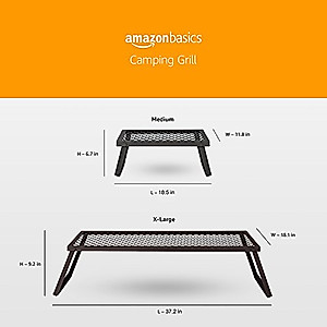 Amazon Basics Medium Portable Folding Camping Grill Grate - 18 x 12 x 7 Inches, Black Steel
