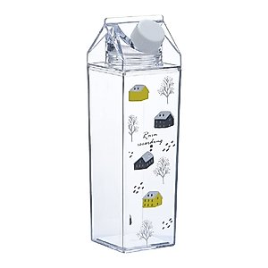 17Oz(500ml) Milk Carton Water Bottle Plastic Milk Box BPA Free Child Friendly Reusable Milk Carton Shaped Water Bottle Leakproof Juice Tea Jug for Travelling Sports Camping Outdoor Activities