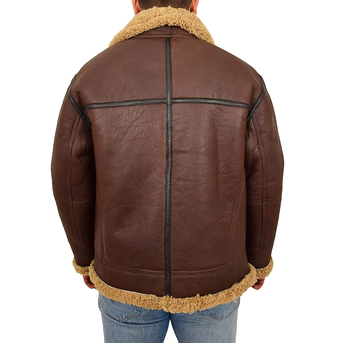 A1 FASHION GOODS Mens Brown Real Sheepskin B3 Flying Bomber Jacket Shearling Aviator Pilot Coat Larry (XXX-Large)