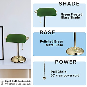 Catalina 13.5" Traditional Bankers Desk Lamp with Glass Shade, Green