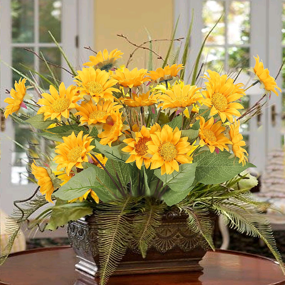 HUAESIN 21 Heads Sunflowers Artificial Flowers Long Stem Fake Sunflowers Silk Sunflower Bouquet for Home Wedding Wreath Party Table Centerpieces Decor