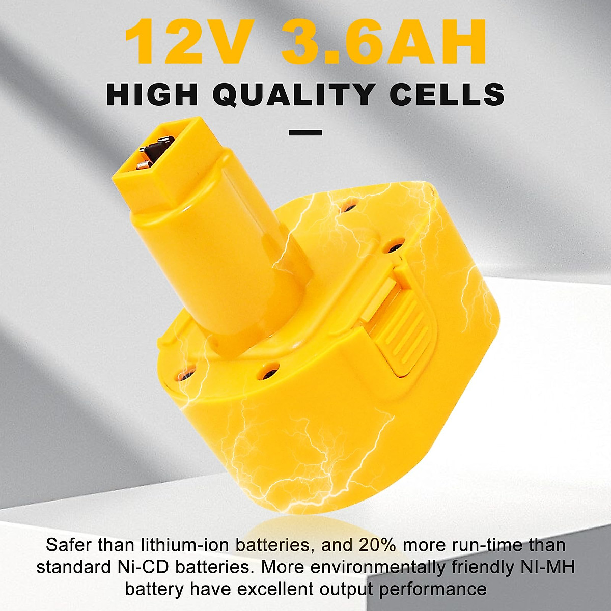 12V 3.6Ah Ni-MH Replacement for Dewalt 12V Battery DW9071 Compatible with Dewalt 12 Volt Battery DW9072 DC9071 DE9037 DE9071 DE9072 DE9074 DE9075 152250-27 397745-01 Cordless Power Tools(Yellow)
