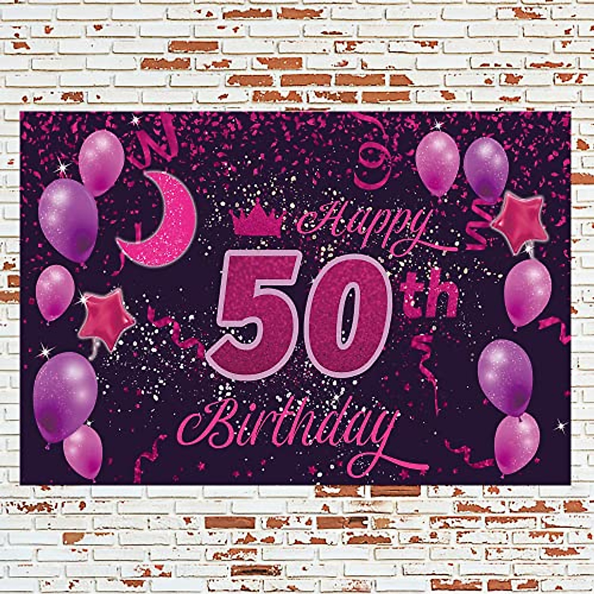 Sweet Happy 50th Birthday Backdrop Banner Poster 50 Birthday Party Decorations 50th Birthday Party Supplies 50th Photo Background for Girls,Boys,Women,Men - Pink Purple 72.8 x 43.3 Inch