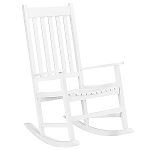 VINGLI Wood Rocking Chairs Relaxing Rocker Real Wood High Back Seat for Deck, Garden, Backyard, Porch, Indoor or Outdoor Use, White