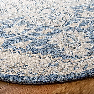SAFAVIEH Micro-Loop Collection 5' Round Blue/Ivory MLP503M Handmade Shabby Chic Medallion Premium Wool Area Rug