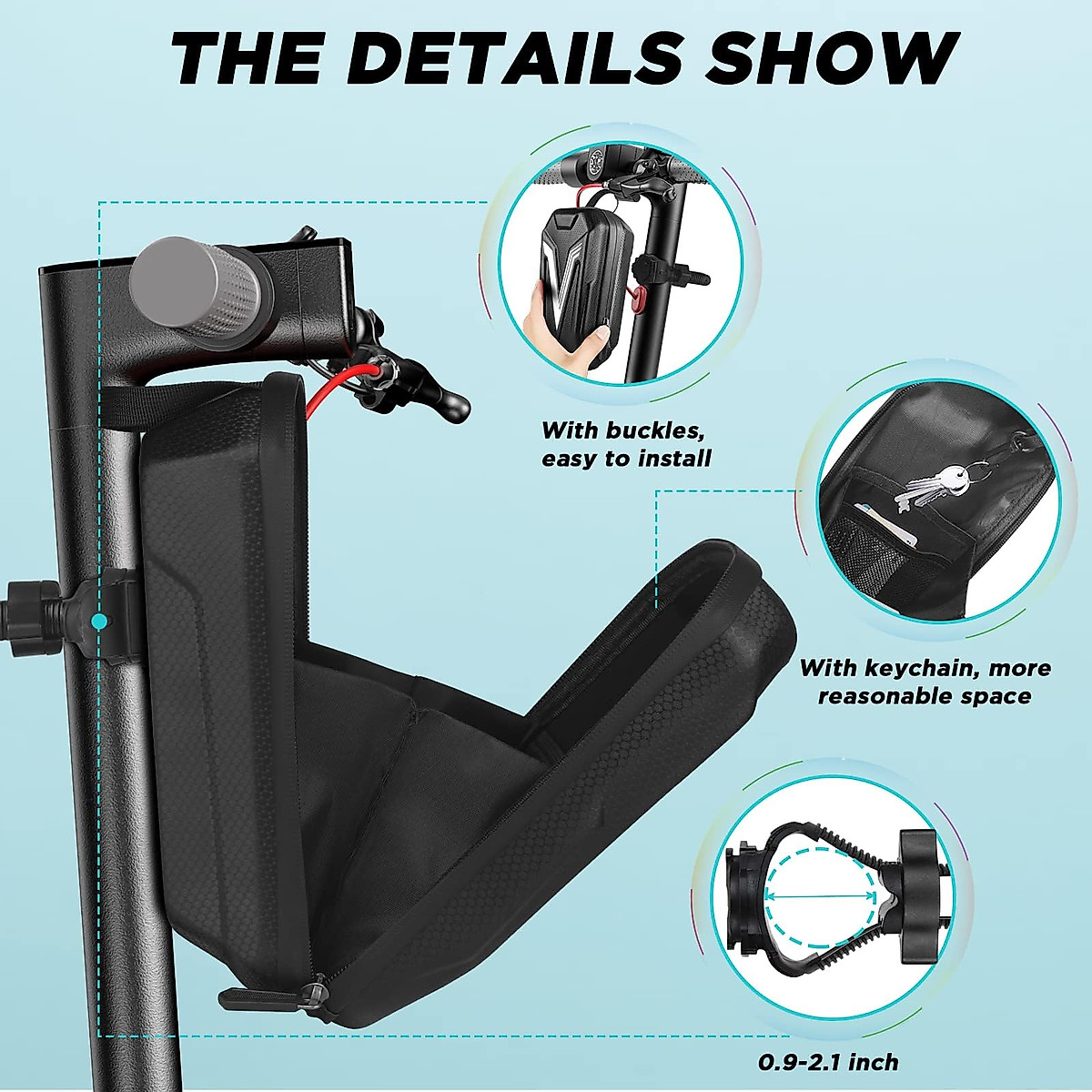 Vitalismo Electric Scooter Bag Scooter Accessories for Adults Kick Scooter Front Bag Waterproof EVA E Scooter Storage Bag Large Capacity Universal Scooter Handlebar Bag (2L)