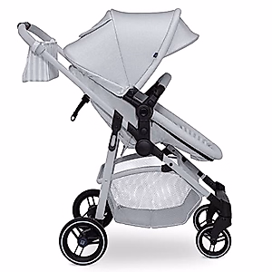 GAP babyGap 2-in-1 Carriage Stroller - Car Seat Compatible - Easy One-Handed Fold - Lightweight Stoller with Oversized Canopy & Reclining Seat - Made with Sustainable Materials, Grey Stripes