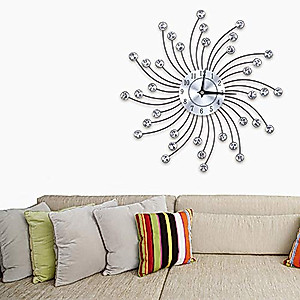 NCONCO Wall Clock, Sparkling Bling Metallic Silver Flower-Shaped Wall Clock for Living Room Officeï¼ˆArc Flowerï¼‰