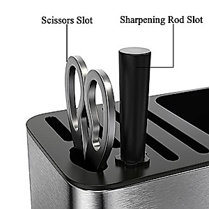 ODesign Utensil Crock Holder with Knife Block for Countertop Stainless Steel Knife Rack Holder with Slot for Scissor Sharpening Rod Multi-function Knife Organizer