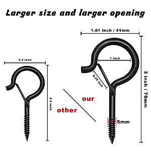 Ansxiy 10 PCS 3 inches Q-Hanger Hooks with Safety Buckle, Screw Hooks for Outdoor String Lights, Ceiling Hooks for Hanging Plants, Black