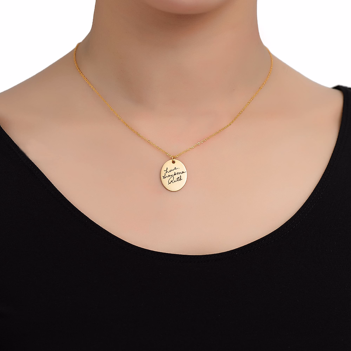 U ZERO Custom Actual Fingerprint Necklace Handwriting Text Engraved Necklace Personalized Memorial Gift