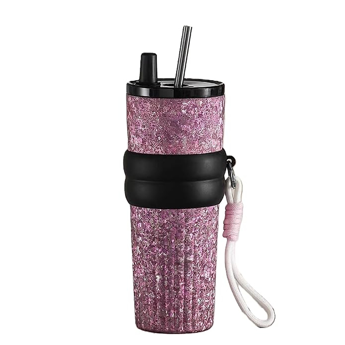 JOEY'S CHOICE 23.67oz/700ml Large Capacity Pure Titanium Double Wall Insulated Tumbler Portable Straw Ice Blaster Car Cup for Milk, Coffee, Water and Juice (Rose Red)