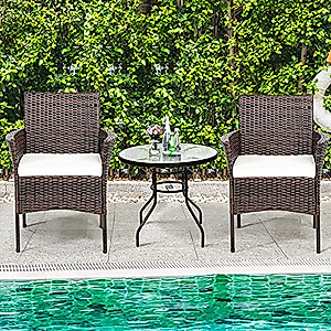 Tangkula 2 Pieces Patio Wicker Chair, Outdoor PE Rattan Armchairs with Removable Cushions, Patio Dining Resin Wicker Chairs for Garden, Poolside, Lawn, Porch and Backyard (Mix Brown)