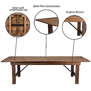 Flash Furniture Hercules Commercial Grade Farmhouse Dining Table | Solid Pine Foldable Table for 10 in Antique Rustic | Rustic Charm for Home and Events