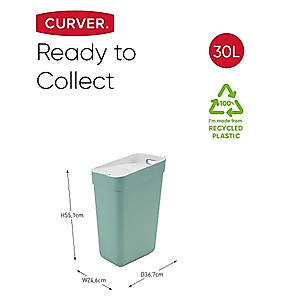 Curver Ready to Collect 30L Sorting Bin with Wall or Door Holder for Kitchen, Bathroom, Laundry Room – 100% Recycled – Green