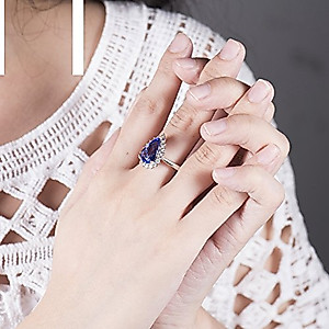 Lanmi 14K White Gold Natural Deep Blue Tanzanite Rings Diamonds Band Engagement Wedding for Women Promotion