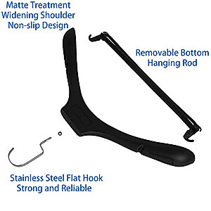 Plastic Extra Wide Suit Hangers, Pack of 15, Width: 17.7",Notched Shoulders & Swivel Hooks, Black