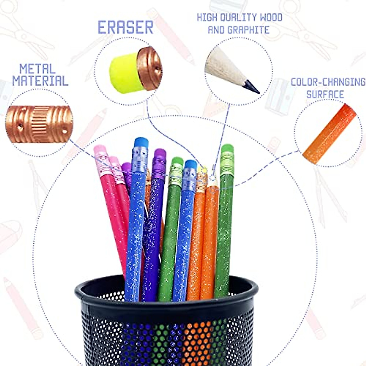 30 Pcs Color Changing Mood Pencil,Colored Pencils with Eraser,Wooden Pencils Heat Activated Color Changing Pencils Thermochromic Pencils for Students Gifts and Office Supplies(5 Colors)