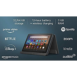 Fire HD 8 Plus tablet, HD display, 64 GB, our best 8" tablet for portable entertainment, Slate + Made for Amazon, Wireless Charging Dock