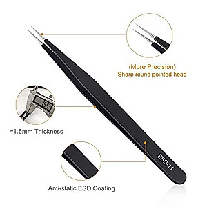 6PCS Precision Tweezers Set, Upgraded Anti-Static Stainless Steel Curved of Tweezers, for Electronics, Laboratory Work, Jewelry-Making, Craft, Soldering, etc, by kaverme.