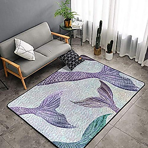 SWEET TANG Machine Washable Rug Soft Rugs Non-Slip Floor Carpet Home Decor for Bedroom, Living Room, Dorm, Teal Mermaid Tails Print, 60 inch x39 inch