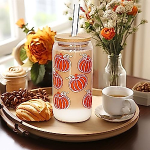 ANOTION Fall Coffee Cups - Fall Decor Pumpkin Mug Fall Coffee Mug Iced Coffee Cups Unique Autumn Decor Pumpkin Decorations Thanksgiving Tumbler Fall Wedding Tumbler Can Shaped Fall Cups - 18oz