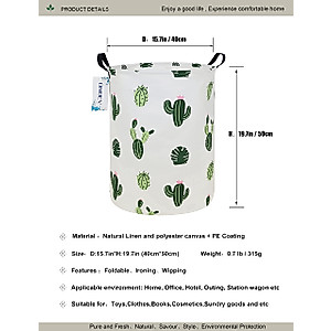 ONOEV Round Fabric Storage Bin,Decorative Basket,Organizer Basket with Handles,for Clothes Storage,books and sundries (Green Cactus), 19.7inch(H) x 15.7inch(D)