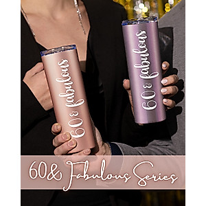 Onebttl 60th Birthday Gifts for Women, 60 & Fabulous, 60th Birthday Gift Idea for Women, 60th Bday Gifts, Stainless Steel Tumbler 20Oz - Rose Gold
