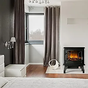 GOFLAME Electric Fireplace Stove, Freestanding Fireplace Heater with Realistic Flame Effect and Adjustable Thermostat, Compact Stove Heater with Overheating Safety Protection, CSA Certified, 1400W