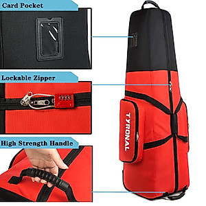 TYRONAL Golf Travel Bag - Padded Golf Club Travel Bag with Wheels,600D Polyester Oxford Wear-Resistant Golf Travel Case for Airlines, Lockable Zipper Universal Size. (Red)