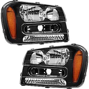 AUTOSAVER88 Headlights Assembly Compatible with 2002-2009 Trailblazer W/Full Width Grille Amber Reflector(Except Compatible with 2006-2009 LT models)