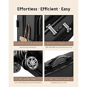 LUGGEX Black PC Luggage Sets 2 Pieces, 20 Inch Carry On Luggage with USB Port and 26 Inch Checked Suitcase with Front Opening, Only 26" Expandable