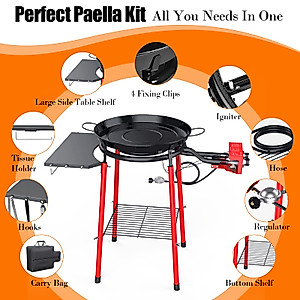 GRILL FORCE Paella Pan Set,Paella Burner and Stand Set,Paella Pan and Burner Set,Paellera,20Inch Enameled Steel Paella Pan Paella Kit with Carry Bag,Built-In Ignitor Regulator Hose,14 Servings