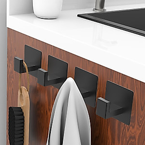 PMMASTO Adhesive Hooks Towel Hooks - 2 Pack Aluminum Wall Hooks Towel Hanger Shower Hook for Bathroom, Bedroom and Kitchen-Black