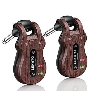 LEKATO Wireless Guitar System 5.8 Wireless Guitar Transmitter Receiver Rechargeable Audio Wireless Transmitter Receiver 4 Channels Transmission Range for Electric Guitar Bass (Grain)