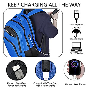 Large Backpack Men, Extra Large Laptop Backpack, Business Luggage College Casual Daypack Backpack Airline Approved with USB Charging Port, Durable Extra Large Backpack Computer Notebook Backpack, Blue