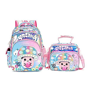 Robhomily Mushroom Girls Backpack with Lunch Box for Elementary School