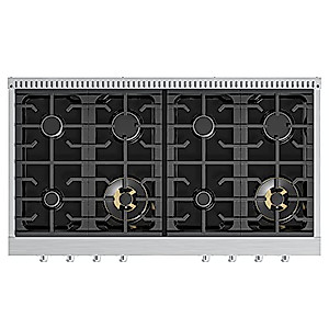 KoolMore KM-HGRT48-SS 48 Inch Natural Gas Range-Top with 8 Sealed Italian, Stainless-Steel Stovetop Knobs, Edge Cast Iron Cooking Grates, Electronic Ignition, 48" (8 Burners), Silver