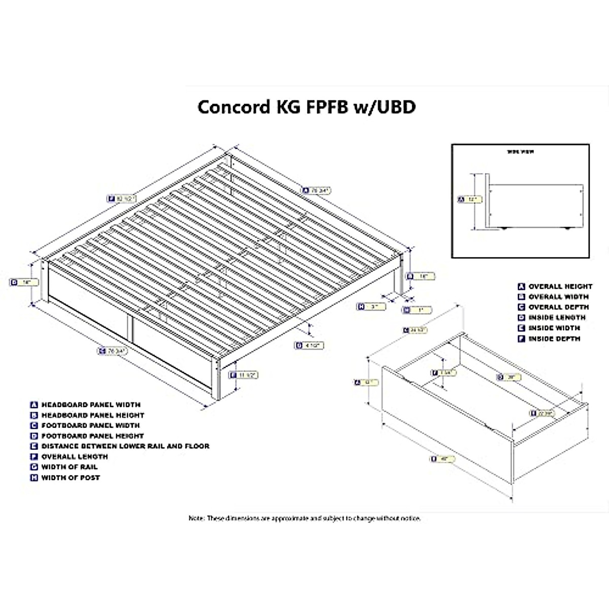 AFI Concord King Platform Bed with Flat Panel Footboard and Urban Bed Drawers in Walnut