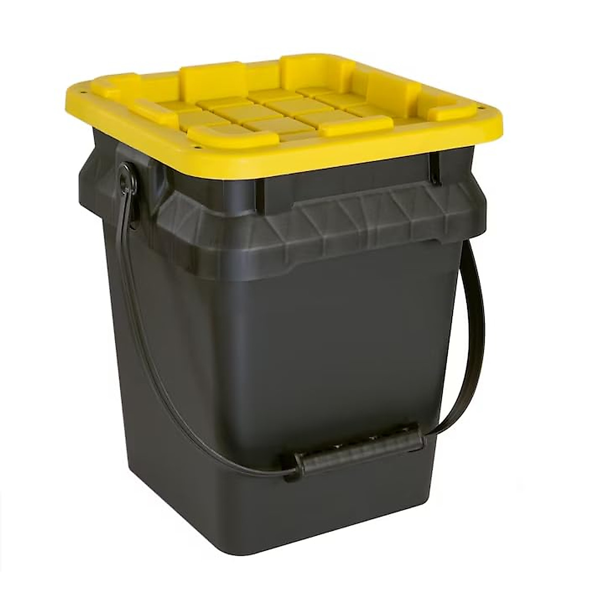 Generic Commander Medium 5-Gallon (20-Quart) Black/Yellow Heavy Duty Tote with Hinged Lid - Lockable, Durable Polypropylene, Lightweight, Easy Access Storage Box