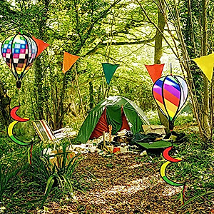 timecity 3pcs Hot Air Balloon Wind Spinner Rainbow Garden Pinwheels Whirligigs Wind Spinner Windmill Striped Rainbow Windsock Rotating Sequins Windmill Wind Twister Hanging Decor