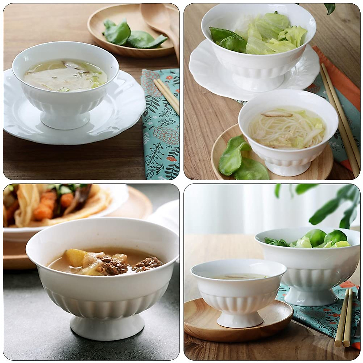 DOITOOL Ceramic Footed Bowl Round Pedestal Bowl Decorative Fruit Bowl Holder Dessert Display Stand for Kitchen Counter Centerpiece Table Decor Serving Fruit Tray White