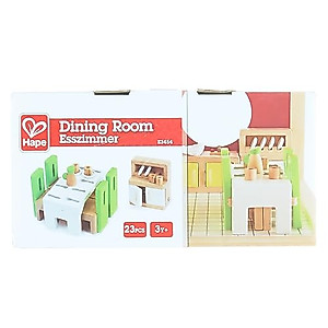 Hape Wooden Doll House Furniture Dining Room Set with Accessories| 1:12 Scales Miniature Dollhouse Furniture